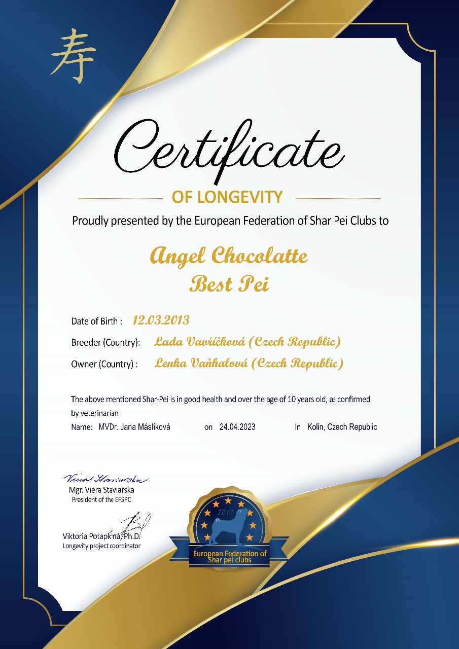 Certifikáty dlouhověkosti - Longevity certifikate :: Sharpei-cz